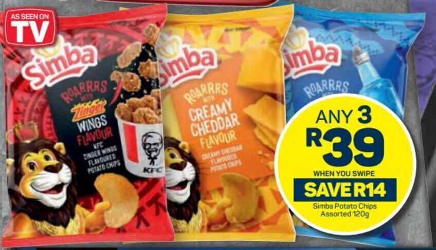 Simba Potato Chips assorted 3 x 120g offer at Pick n Pay