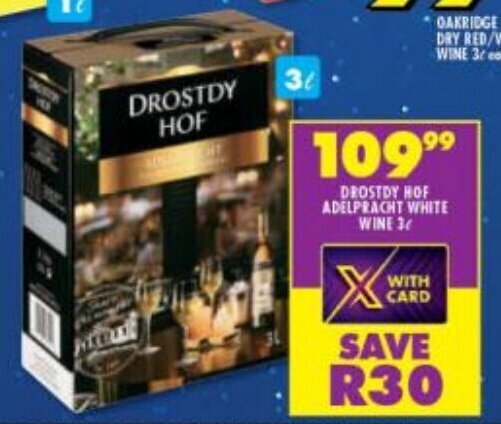 Drostdy Hof Adelpracht White Wine 3L offer at Shoprite Liquor
