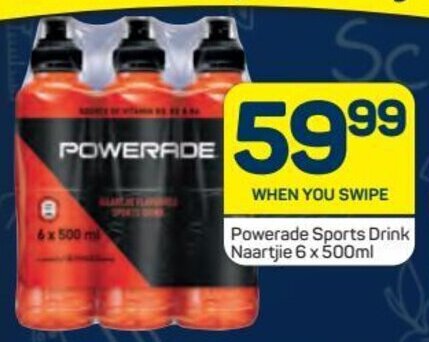 Powerade Sports Drink Naartjie 6 x 500ml offer at Pick n Pay