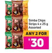 Simba chips strips assorted-for 2 x 4 x 25g offer at Game