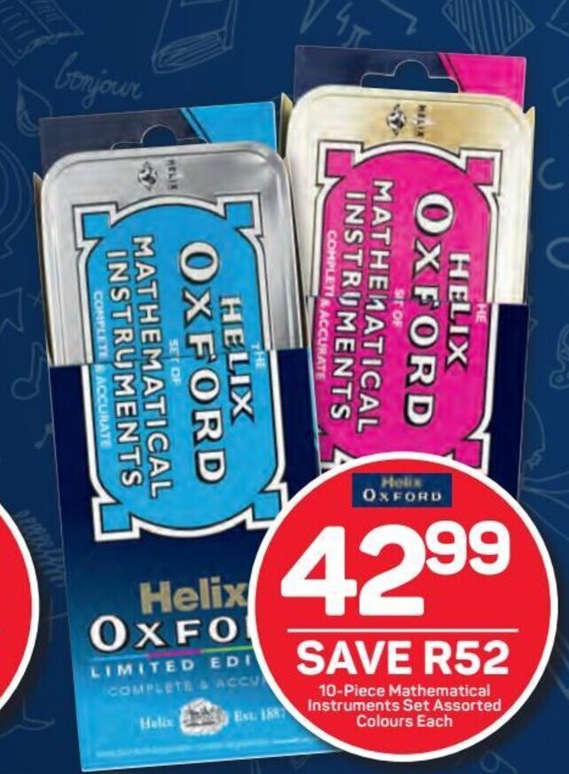 Helix Oxford 10-Piece Mathematical Instruments Set Assorted Colours ...