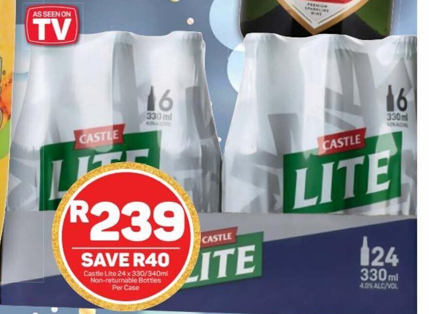 Castle Lite 24 x 330 / 340ml offer at Pick n Pay