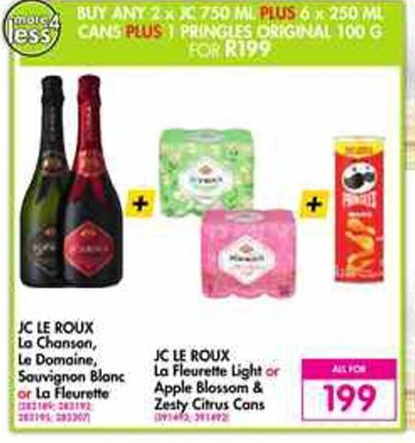 Buy Any 2 x 750ml JC Le Roux plus 6 x 250ml Cans plus 1 Princess ...