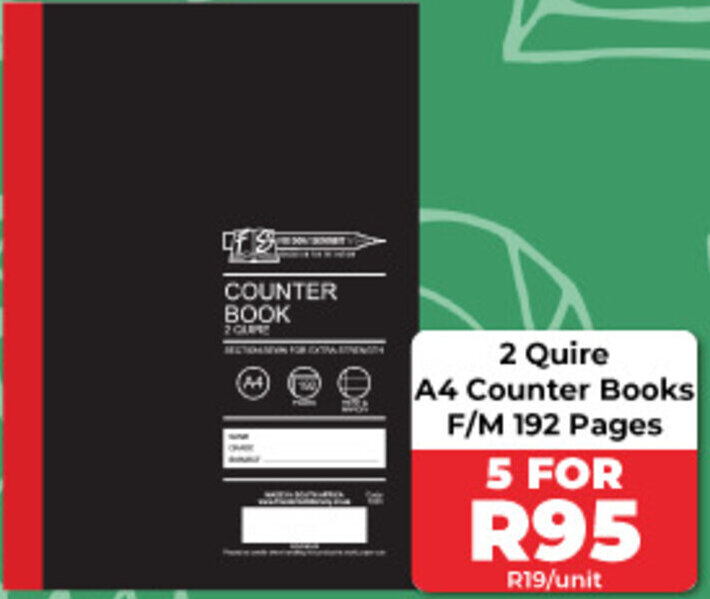 2 Quire A4 Counter Books F/M 192 Pages offer at 1UP