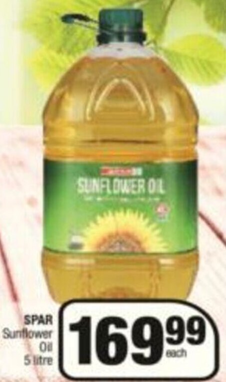 Spar Sunflower Oil 5L offer at KwikSpar