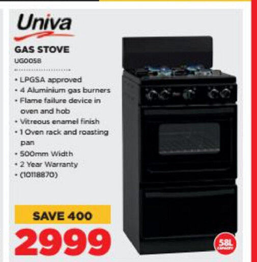 Univa - Gas Stove - UG005B offer at HiFi Corp