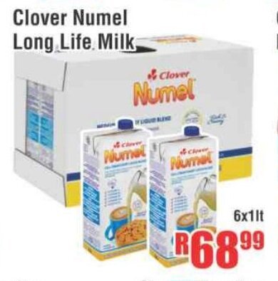 Clover Numel Long Life Milk 6x1lt offer at Devland Cash And Carry