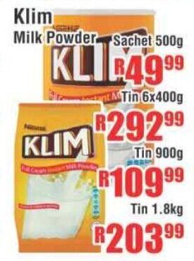 Klim Milk Powder Sachet 500g offer at Devland Cash And Carry
