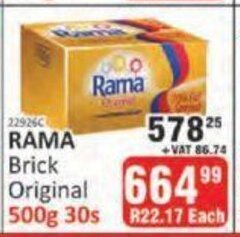 Rama Brick Original 500g - 30s offer at KitKat Cash and Carry