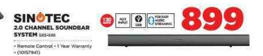 Sinotec - 2.0 Channel Soundbar System 58S-688 offer at HiFi Corp