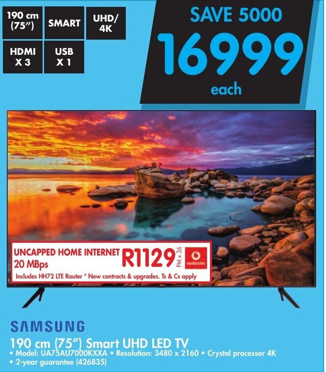 Samsung 190cm (75") Smart UHD LED TV offer at Makro