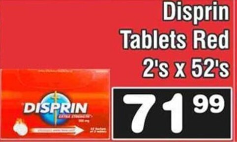 Disprin Tablets Red 2's x 52's offer at Advance Cash n Carry