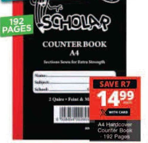 A4 Hardcover Counter Book 192 Pages offer at Checkers