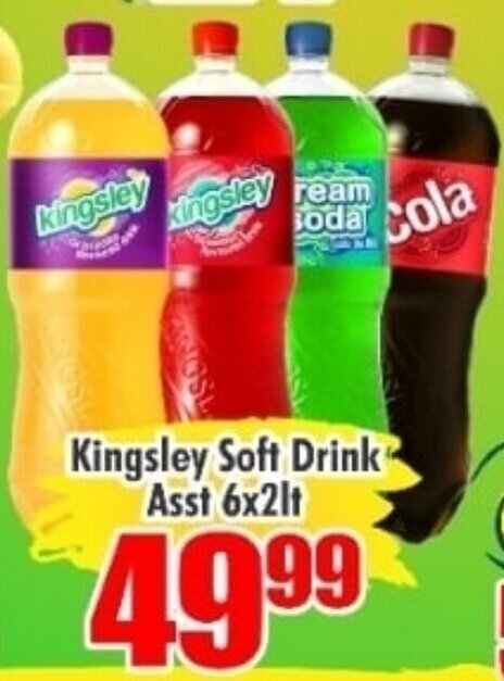 Kingsley Soft Drink asst 6x2Lt offer at Three Star Cash and Carry