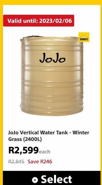 Jojo vertical water tank - winter grass offer at Builders Warehouse