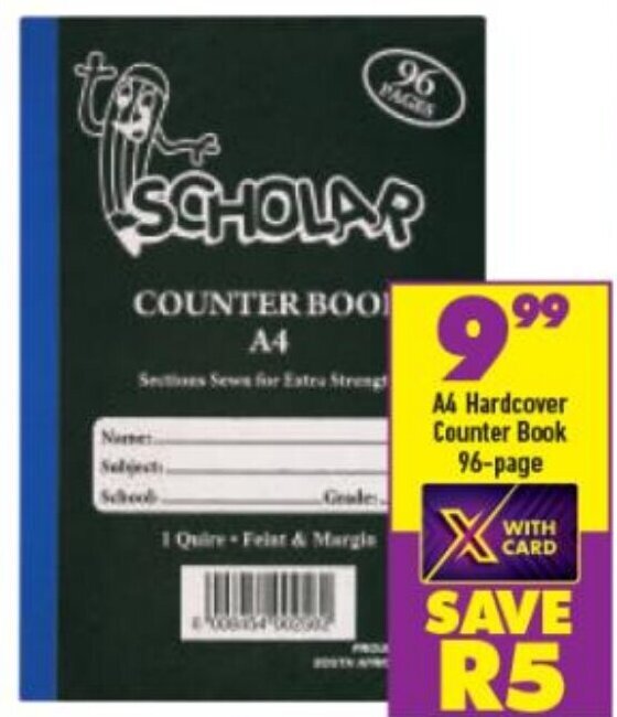 A4 Hardcover Counter Book 96-pages offer at Shoprite
