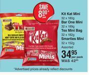 Kitkat mini 32x180g barone mini 32x189g tex mini bag 32x182g smarties ...