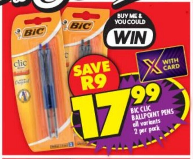 BIC Clic Ballpoint Pens 2 per pack all variants offer at Shoprite