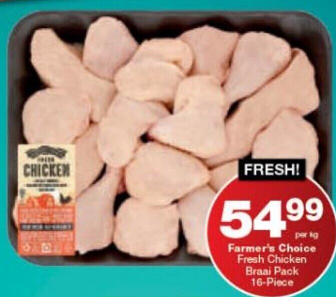 Farmer's Choice Fresh Chicken Braai Pack 16-Piece offer at Checkers