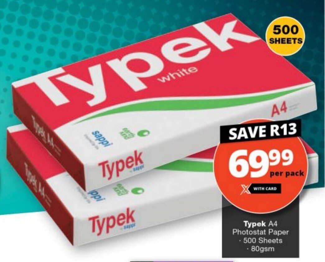 Typek A4 Photostat Paper 500 Sheets 80gsm Offer At Checkers Typek A4 Photostat Paper 500 Sheets 80gsm Offer At Checkers