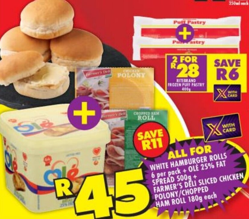 White Hamburger Rolls 6 per Pack + Olé Bread Spread 25% Fat Spread 500g ...