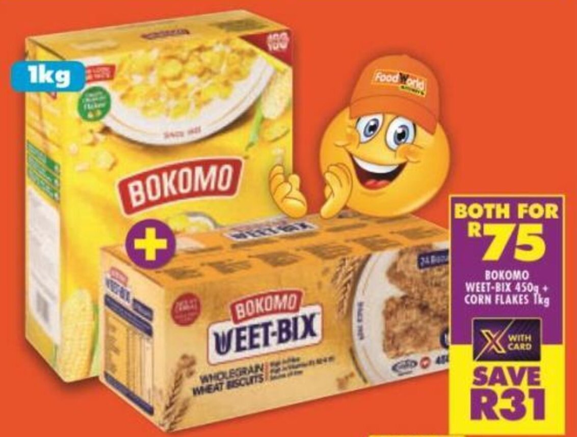 Bokomo Weet-Bix 450g + Corn Flakes 1kg offer at Shoprite