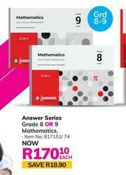 Answer Series Grade 8 Or 9 Mathematics-Each offer at Game