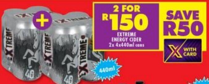 Extreme Energy Cider 2 x 4 x 440ml offer at Shoprite Liquor