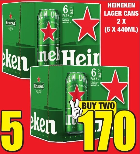 Heineken Lager Cans 2x6x440ml offer at Boxer Liquors