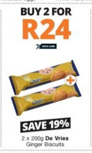 De Vries Ginger Biscuits 2x200g offer at Checkers Liquor Shop
