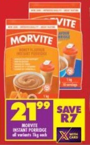Morvite Instant Porridge all variants 1kg offer at Shoprite