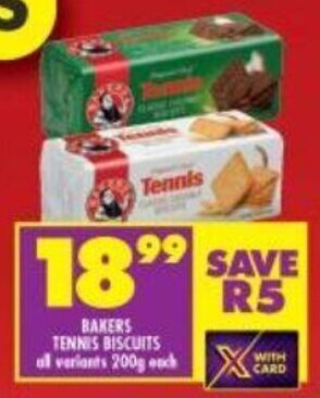 Bakers Tennis Biscuits all variants 200g offer at Shoprite