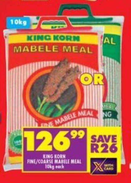 King Korn Fine / Coarse Mabele Meal 10kg offer at Shoprite