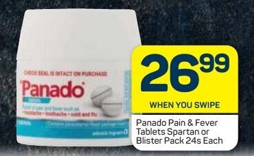 Panado Pain & Fever Tablets Spartan or Blister Pack 24s offer at Pick n Pay