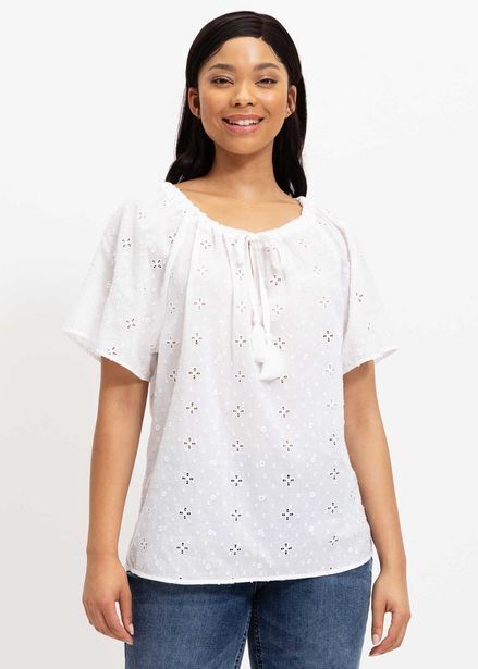 Broderie drawstring neck gypsy blouse offer at Woolworths
