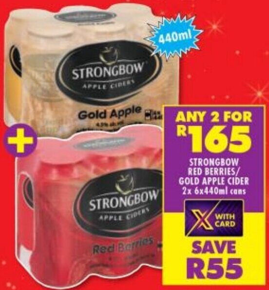 Strongbow Red Berries/Gold Apple Cider 2 x 6 x 440ml offer at Shoprite ...