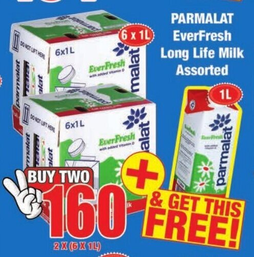 Parmalat Everfresh Long Life Milk Assorted 2 x (6x1L) offer at Boxer Build