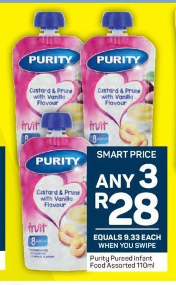 Purity Pureed Infant Food Assorted 110ml offer at Pick n Pay