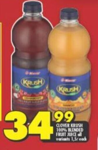 Clover Krush 100% Blended Fruit Juice all variants 1,5 ℓ each offer at ...