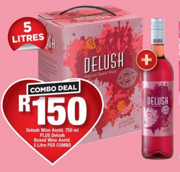 Delush Wine Asstd. 750ml Plus Delush Boxed Wine Asstd. 5 Litre Per Combo offer at OK Liquor