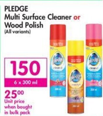 Pledge Multi Surface Cleaner or Wood Polish offer at Makro