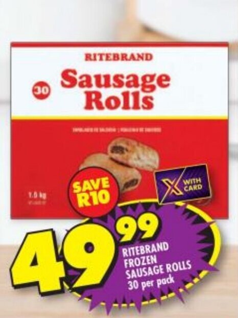 Ritebrand Frozen Sausage Rolls 30 per pack offer at Shoprite
