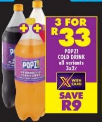 Popz! Cold Drink all variants 3x2ℓ offer at Shoprite