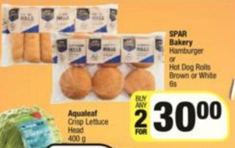 Spar Bakery Hamburger or Hot Dog Rolls Brown or White 6s offer at KwikSpar