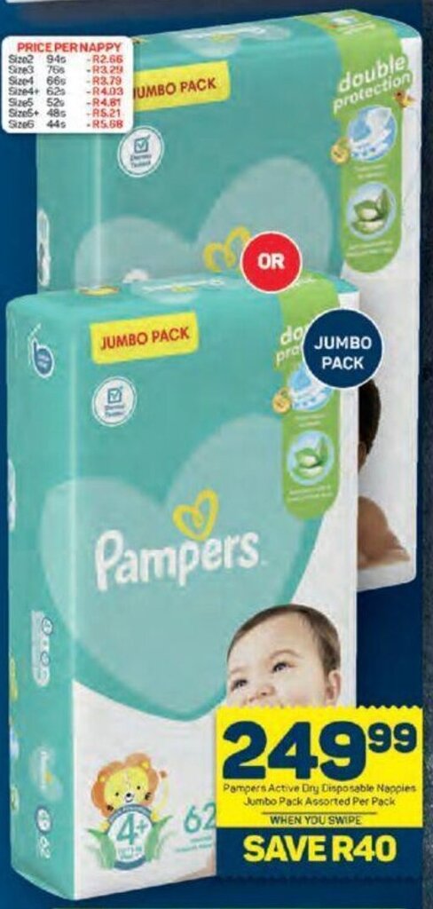Pampers Active Dry Disposable Nappies Jumbo Pack Assorted Per Pack ...