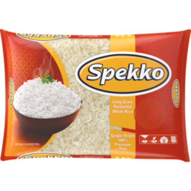 Spekko long grain parboiled white rice bag 2kg offer at Shoprite