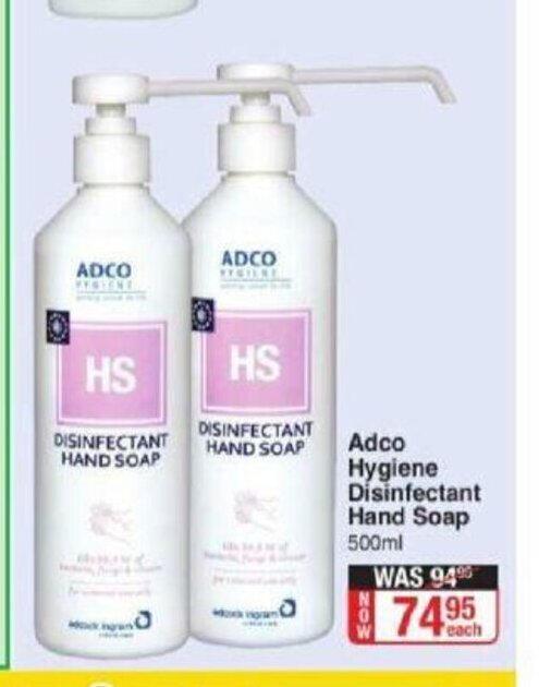 Adco Hygiene Disinfectant Hand Soap 500ml offer at Dis-Chem