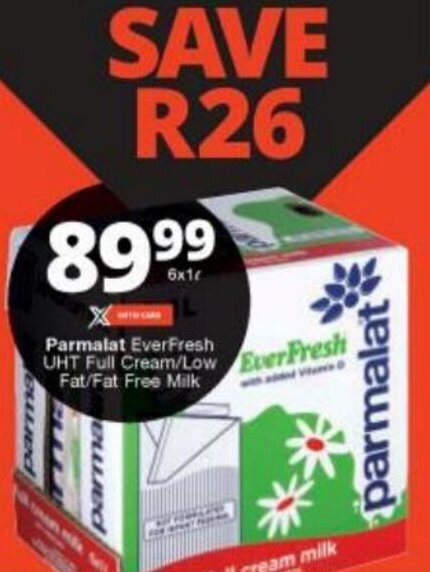 Parmalat EverFresh UHT Full Cream/Low Fat/Fat Free Milk offer at Checkers