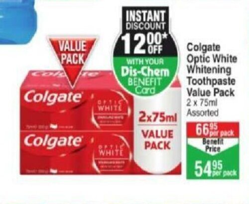 Colgate Optic White Whitening Toothpaste Value Pacl 2 x 75ml Assorted ...