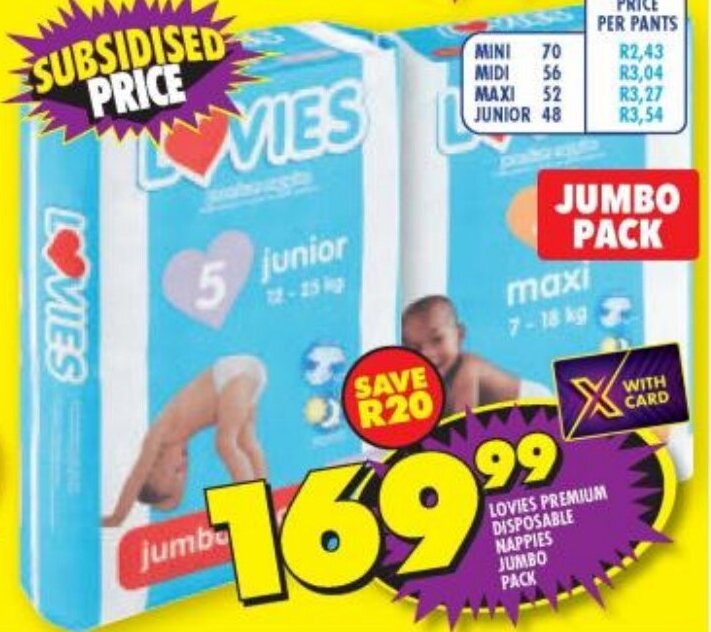 Lovies Premium Disposable Nappies Jumbo Pack offer at Shoprite